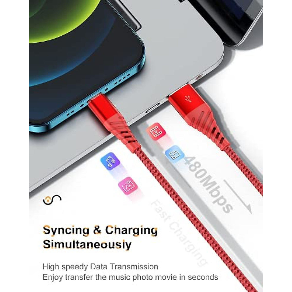 Fashia iPhone Charger Cord 3FT, [MFI Certified] 3Foot USB Lightning Cable,3Feet Fast Charger Nylon Braided USB iPhone Cord for iPhone 13 12 11 Pro X XS Max XR/8 Plus/7 Plus/6/6s Plus-Red