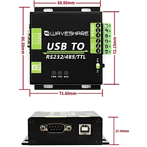 waveshare USB to RS232 / RS485 / TTL (UART) Industrial Isolated Converter with Original FT232RL Inside Aluminium Alloy Enclosure Power/ADI Magnetical Isolation,TVS Diode