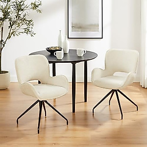 Art Leon Dining Chairs, Set of 2, Fabric Upholstered Dining Room Chairs, Modern Swivel Accent Chairs with Black Metal Legs for Living Room Kitchen, Off White
