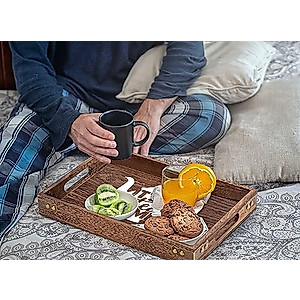 It's Tea Time - Rectangle Wooden Coffee Serving Tray with Handles, Funny Rustic Farmhouse Foods Tray Coffee Table Tray Home Kitchen Decorative for Christmas Birthday Tea Lovers Gifts
