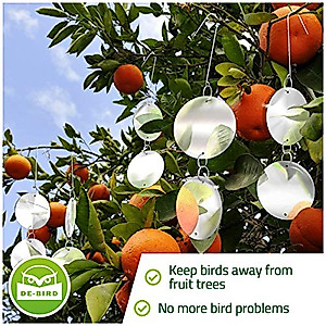 De-Bird Bundle Includes: 8 pk Reflective Repellent Disks & Heavy Duty Bird Netting to Keep Away Woodpecker, Pigeons, and Protect Plants & Fruit Trees