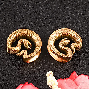 DOEARKO 2PCS Fashion Snake Saddle Ear Plugs Body Piercing Tunnels 316 Stainless Steel Hypoallergenic Earrings Plugs for Ears Expander Body Jewelry (19mm(3/4"), gold)