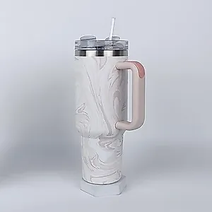 40 oz Tumbler with Handle and Straw Travel Mug Straw Covers Cup Stainless Steel Vacuum Insulated Tumbler for Water, Iced Tea or Coffee, Smoothie (PINK)