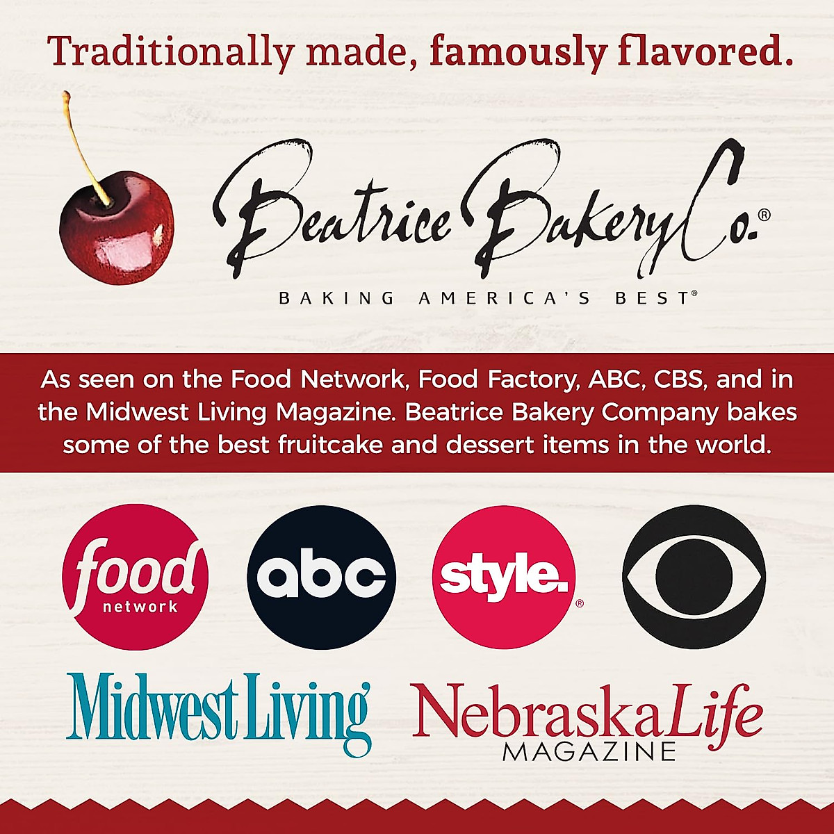 Beatrice Bakery Co. Original Fruitcake, Grandma's Old Fashioned Fruit and Nut Freshly Made, Brandy, Bourbon and Rum Fruitcake, Est. 1917 (32 oz Box)