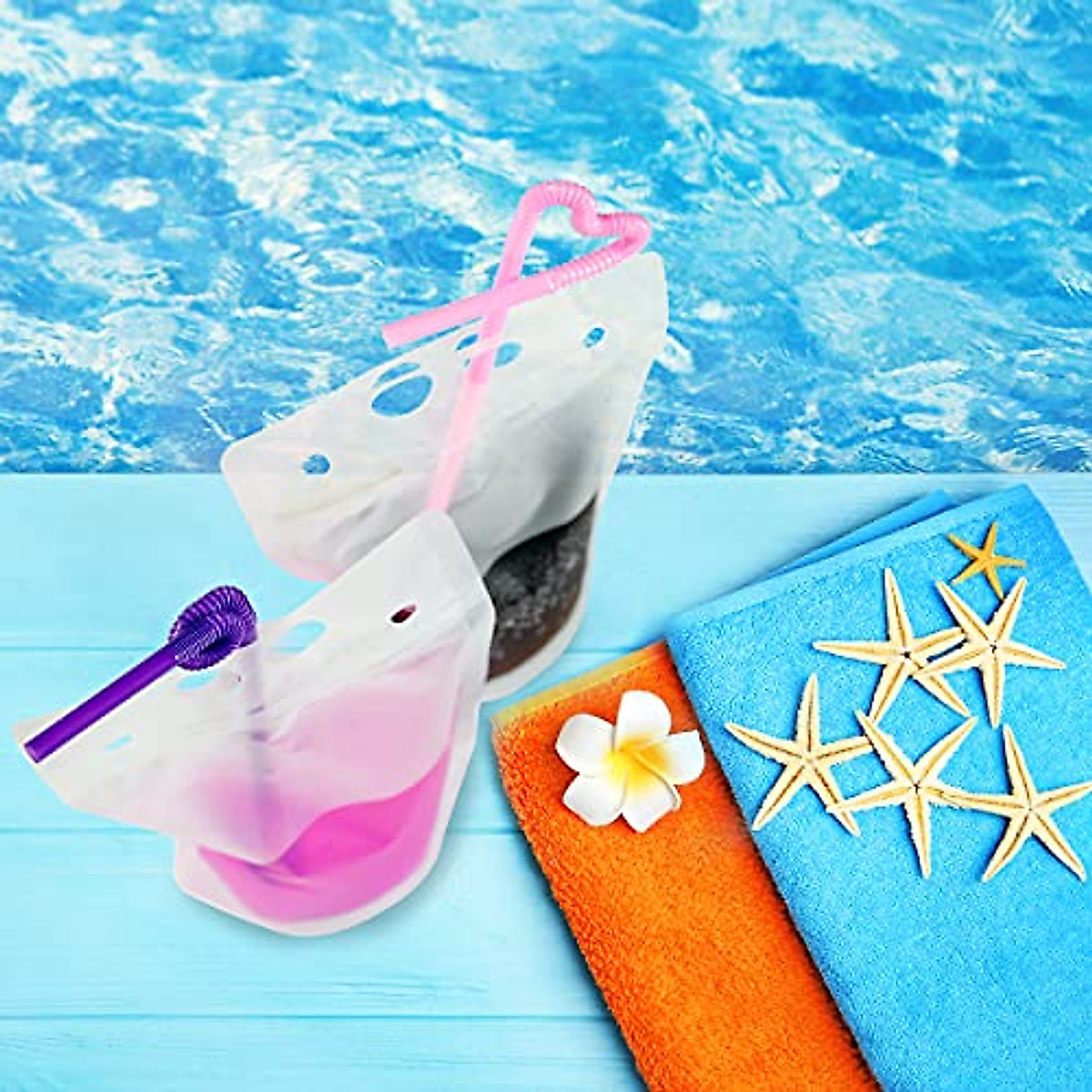 50 PCS Stand-Up Plastic Drink Pouches Bags with 50 Drink Straws, Heavy Duty Hand-Held Translucent Reclosable Ice Drink Pouches Bag, Non-Toxic, for Smoothie, Cold & Hot Drinks