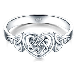 BORUO 925 Sterling Silver Ring Celtic Knot Heart High Polish Tarnish Resistant Eternity Wedding Band Stackable Ring Size 8
