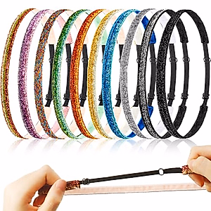 10 Pcs Glitter Non Slip Running Headbands Elastic Girls Sports Velvet Sparkly Fabric Stretchy Shiny Headbands Pack Workout Fashion Hair Accessories for Teen Girl Women Party Favors(0.4 Inches/ 1 cm)
