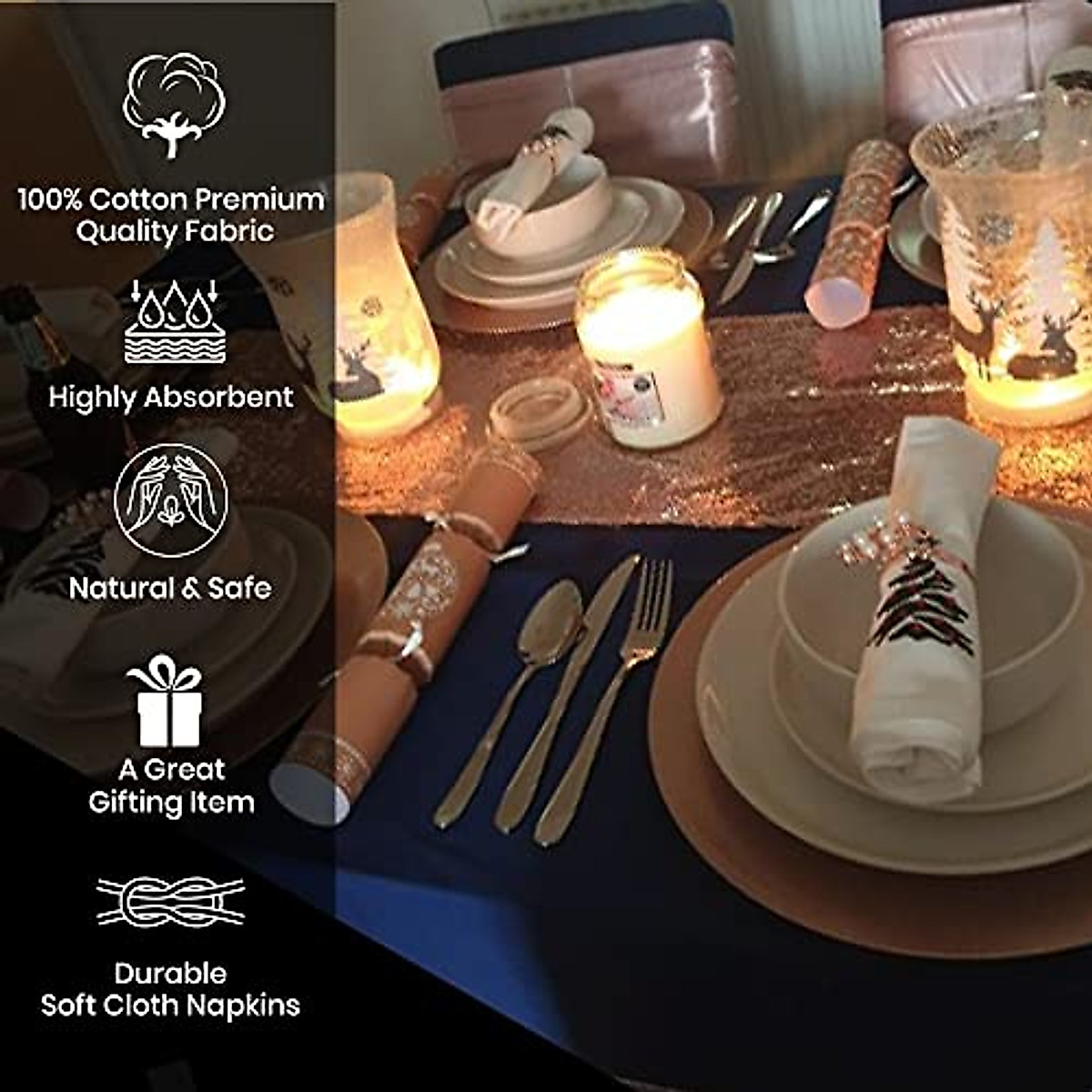 Cotton Carnival Dinner Napkins, Made with Pure Cotton, Christmas Tree Embroidered of Size 43Cm X 43Cm, Set of 6 Napkins Soft and Comfortable - Durable Quality