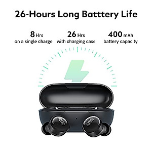 QCY T17 Ear Buds Wireless Bluetooth Earbuds with Charging Case Waterproof Stereo Headphones in Ear Built in Mic Headset Touch Control Premium Sound for iPhone Android, Black