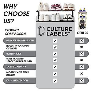 CULTURE LABELS Floating Shoe Rack - Modern 2-Tier Shoe Hanger Ideal for Entryway, Hallway, and Bedroom - Floating Shoe Display, Fits Various Shoe Sizes