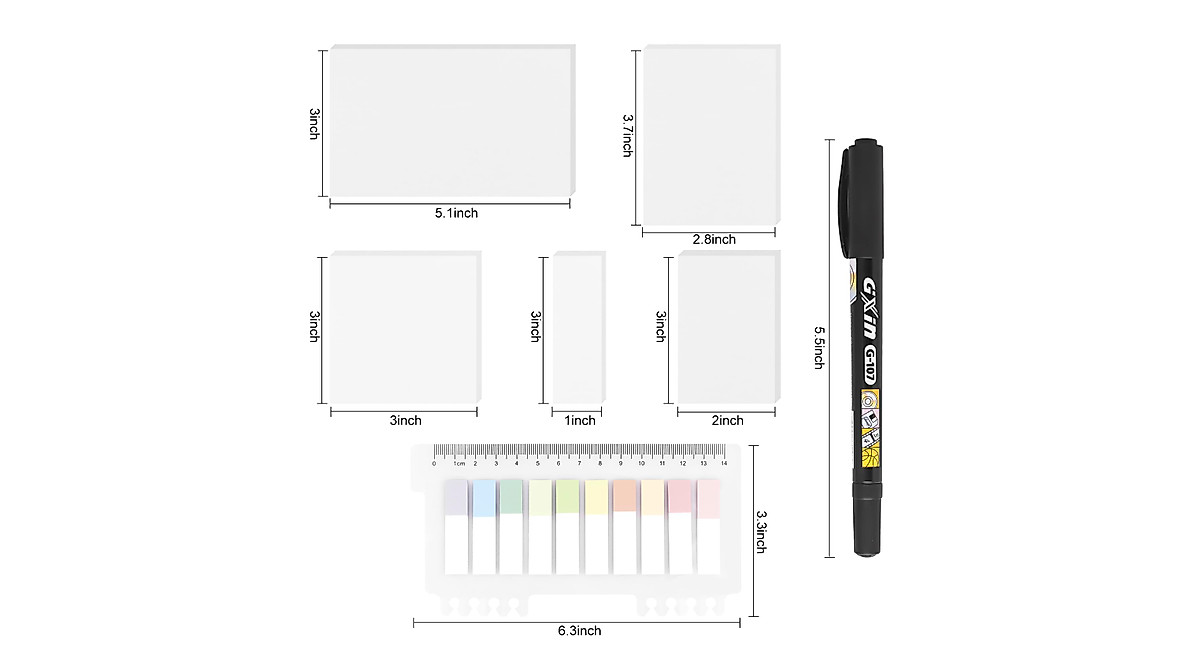 Transparent Sticky Notes with Marker - 3x3 Inch 7 Pack