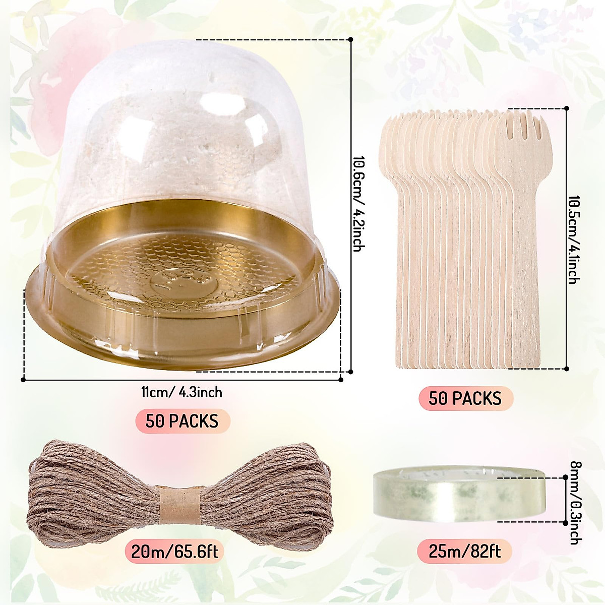 Whaline 50 Sets Disposable Individual Charcuterie Cup Set Clear Plastic Cupcake Container with Mini Wooden Spork Rope for Dessert Display Charcuterie Grazing Table Catered Event Wedding