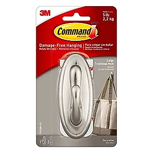 Command Large Traditional Hook, Holds up to 5 lb, Total 4 Wall Hooks with 8 Command Strips (4-Pack of 1 Hook), Organize Damage-Free No Tools Wall Hooks for Hanging Decorations in Living Spaces
