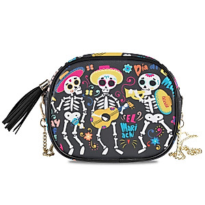 ALAZA PU Leather Small Crossbody Bag Purse Wallet Cute Sugar Skull Day Of The Dead Cell Phone Bags with Adjustable Chain Strap & Multi Pocket