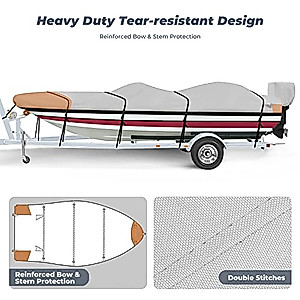 RVMasking 800D 100% Waterproof Boat Cover for V-Hull Runabouts and Bass Boats (16'-18.5'L by up to 98" W, Gray)