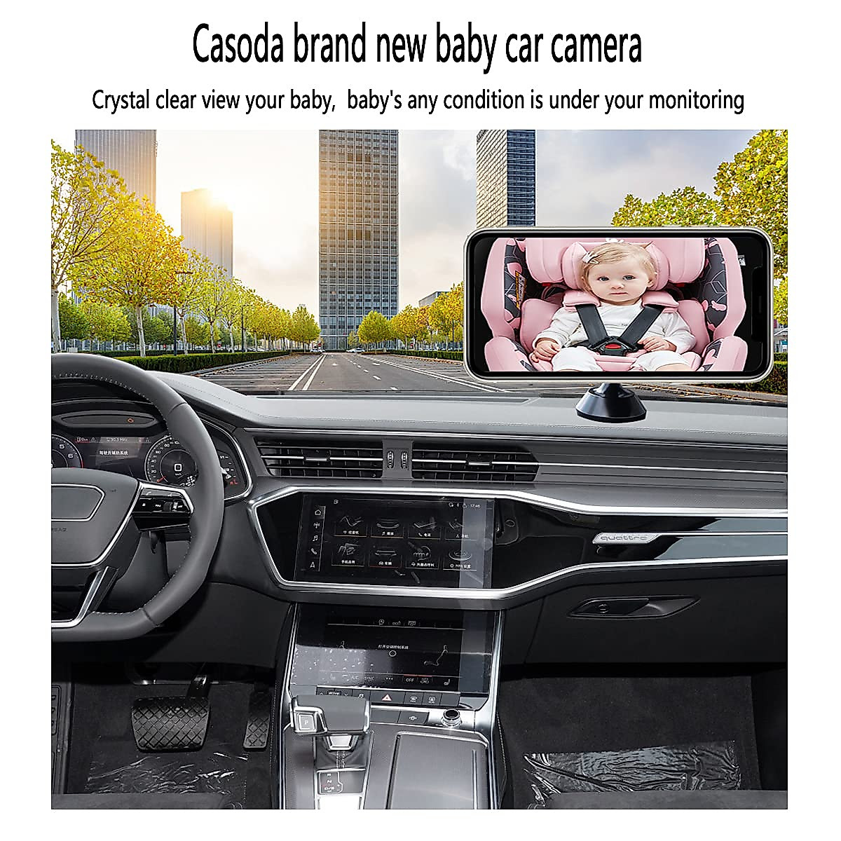 Baby Car Camera, Casoda Wireless Car Camera for Baby, Crystal Clear View Infant in Rear Facing Back Seat, Support Photo Video, Perfect Night Vision, Easy to Watch Baby's Every Move
