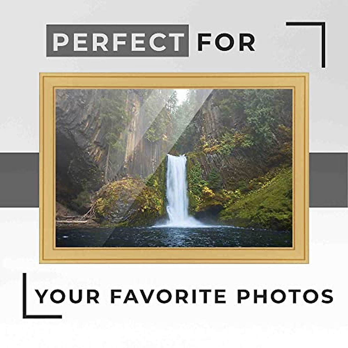 7x10 Frame Gold Real Wood Picture Frame Width 1.25 Inches | Interior Frame Depth 0.75 Inches | Fremont Gold Modern Photo Frame Complete with UV Acrylic, Foam Board Backing & Hanging Hardware