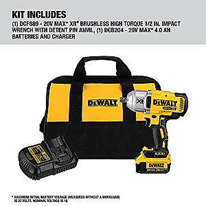 DEWALT 20V Max XR Impact Wrench Kit, Brushless, High Torque, Detent Pin Anvil, 1/2-Inch, Cordless (DCF899M1)