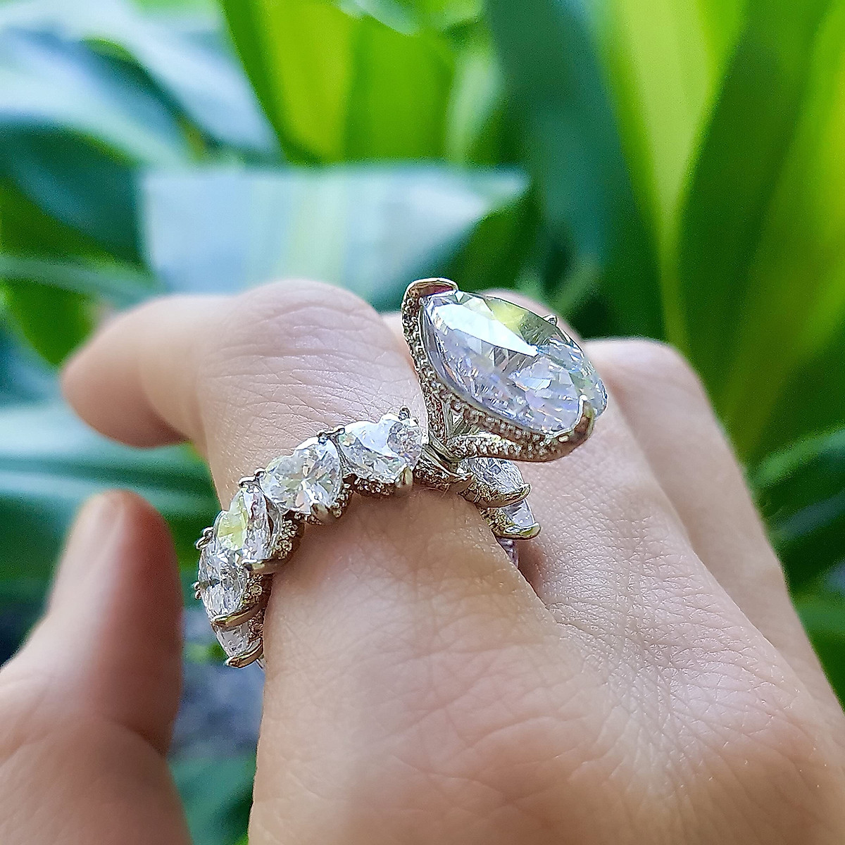 Heart shaped 5K Cubic Zirconia Engagement Handmade Ring. Luxury Quality Fashion Diamond-like Solitaire Ring. Amulet Talisman Good Luck ring