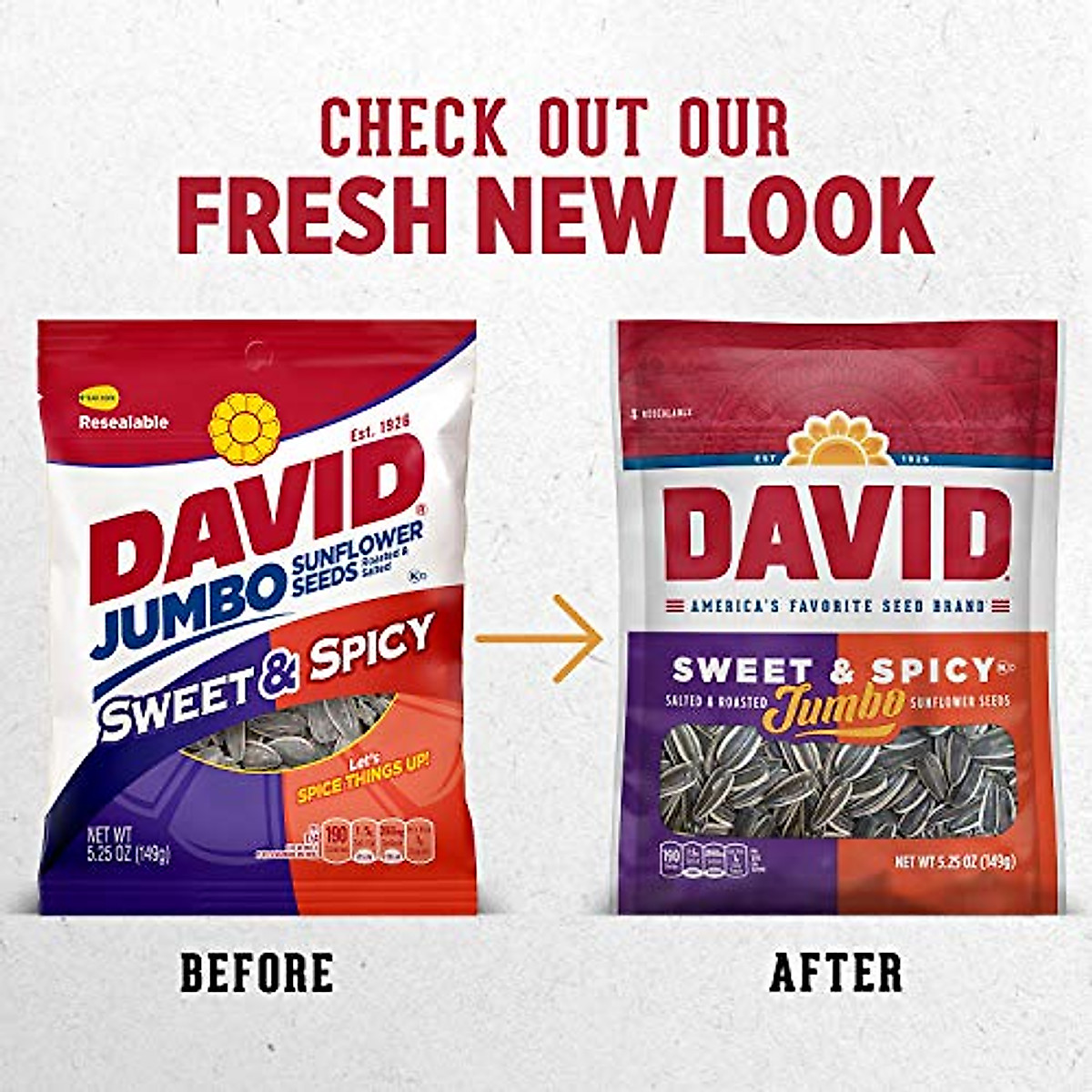 DAVID Seeds Roasted and Salted Sweet and Spicy Jumbo Sunflower Seeds, Keto Friendly, 5.25 oz (Pack of 1)