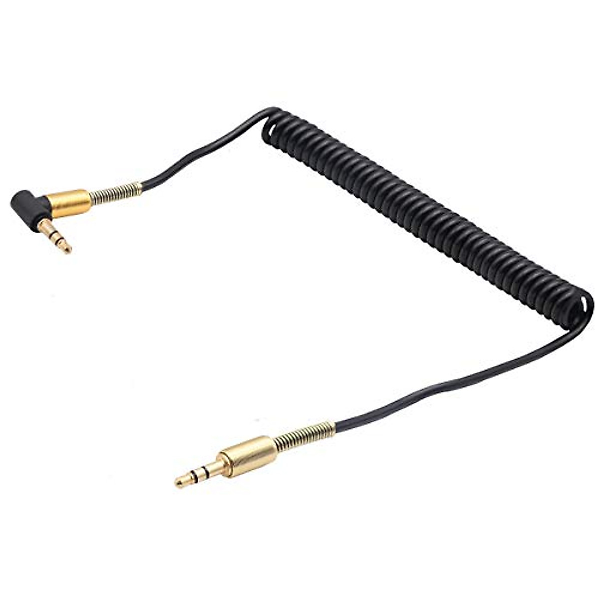 AAOTOKK 3.5mm Coiled Cable 90 Degree Right Angle 3-Pole 3.5mm Male to 3.5mm Male Right Angle TRS Jack Stereo Audio Spring Aux Cable for All 3.5mm-Enabled Smartphones,Tablet and MP3 Players(1.5m)