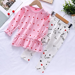 SOFEON Valentine's Day Outfit Toddler Baby Girl Long Sleeve Tunic Dress Top Heart Print Pants Headband Clothes Set (Pink-2, 12-18Months)