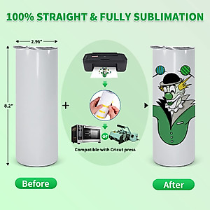 FECBK 25Pcs Glow In The Dark Sublimation Tumblers 20oz Skinny Straight Stainless Steel Double Wall Insulated Sublimation Blanks Tumblers Bulk with Lid and Straw Individually Boxed