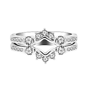 Uloveido 925 Sterling Silver V Vintage Ring Guard Enhancer 2pcs Stackable Rings Wedding Promise for Women Y1519 (Size 8)