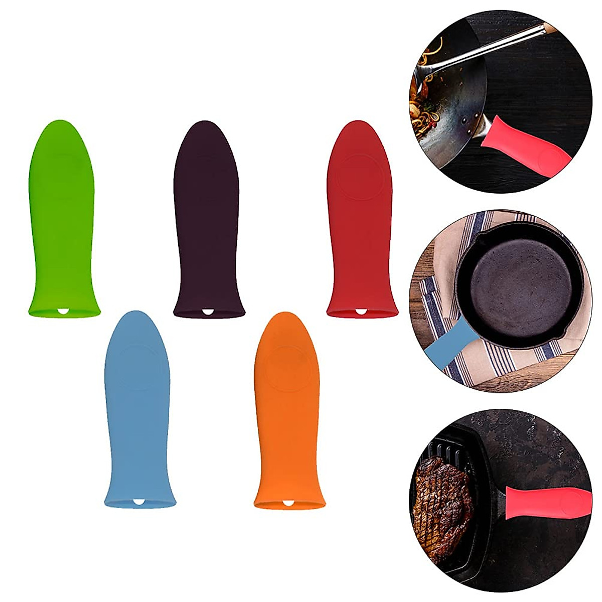 Cabilock 5pcs Pot Handle Cover Skillet Pan Handle Cover Cast Iron Handle Cover Silicone Handle Sleeve Pot Pad Silicone Mitts Silicone Hot Handle Cover Detachable Kitchenware