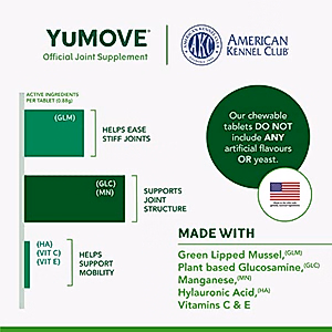 YuMOVE Adult Dog Tablets | Hip and Joint Supplement for Dogs with Glucosamine, Hyaluronic Acid, Green Lipped Mussel | Dogs Aged 6 to 8 | 300 Tablets