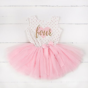 Grace & Lucille Toddler Birthday Dress (4th Birthday) (Pink Polka Dot Sleeveless, Flat Heart Gold, 4T)