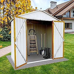 Morhome 6 x 4 FT Outdoor Storage Shed, Outside Sheds & Outdoor Storage,Metal Garden Tool Shed Galvanized Steel with Lockable Door for Backyard, Patio, Lawn, Brown