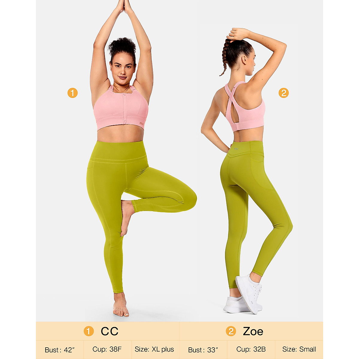 VFUS Sports Bras Adjustable Zip Front High Impact for Women Full Coverage Removable Padded Workout Running (Small, Pink)