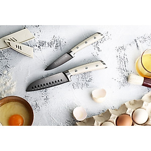 Cangshan S+ Series 1022100 German Steel Forged 2-Piece Titanium Coated Santoku Starter Knife Set with Sheaths, Vanilla White
