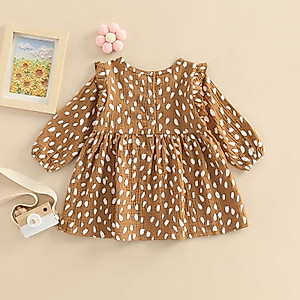 Hoanselay Toddler Infant Baby Girl Sister Matching Clothes Polka Dot Long Sleeve Romper Dress Cute Fall Winter Outfit Set (Brown, 5-6 Years)