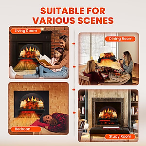 Rintuf Electric Fireplace Logs Set, 1500W Fireplace Insert Log Heater, Overheat Protection, Remote Control, Timer, 5 Flame Brightness/Speed & 4 Flame Sound, 20" Black Fireplace for Living Room Bedroom