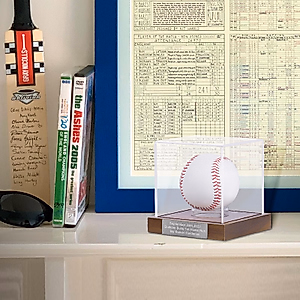 Walnut Baseball Display Case with UV Protected Acrylic Storage Box and Engraving, Silver Stand