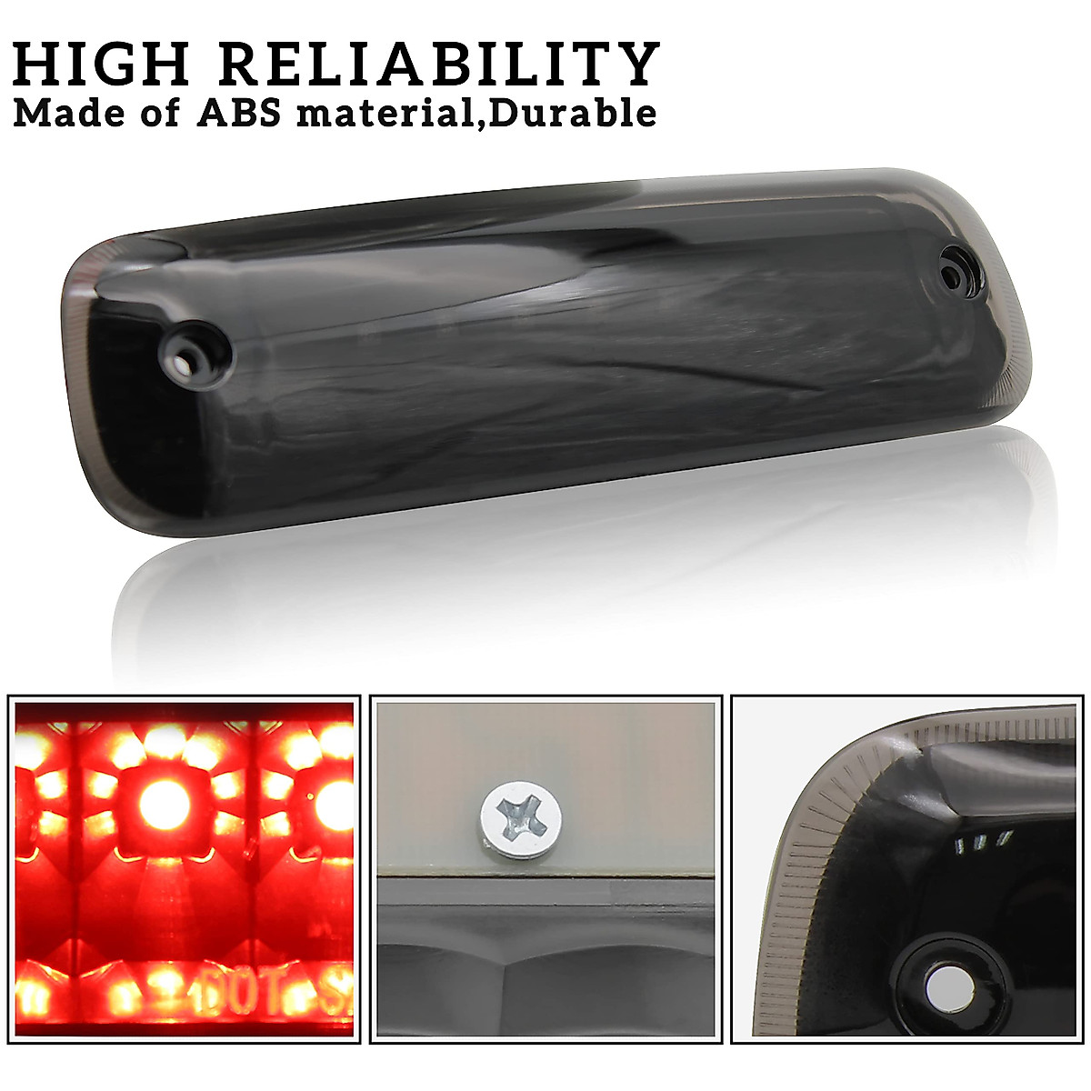 LED 3rd Third Brake Light for Cherokee 97-01, KEWISAUTO Smoked Black Center High Mount Stop Light for Jeep Cherokee 1997 1998 1999 2000 2001 Accessories(1PCS, Replace# 55155614AE)