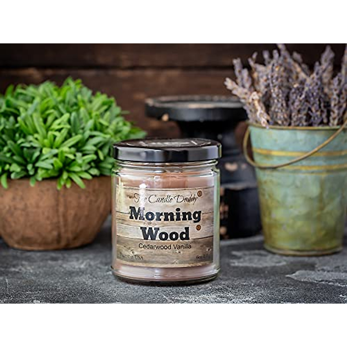 Morning Wood - Cedarwood Vanilla Scent - Funny 6 oz jar Candle- 40 Hour Burn time - Poured in Small batches in The USA
