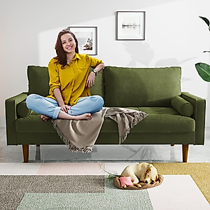 Meeyar 70" Velvet Loveseat Sofa, Couch for Small Apartment, Mid-Century Modern Loveseat Sofas Couches for Living Room Bedroom, Solid Wood Legs, Square Arms(Olive Green, 70")