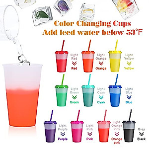 Color Changing Cups with Straws & Lids: 12oz Kids Cold Water Drinking Cups 10 Pcs Reusable Plastic Tumbler Bulk