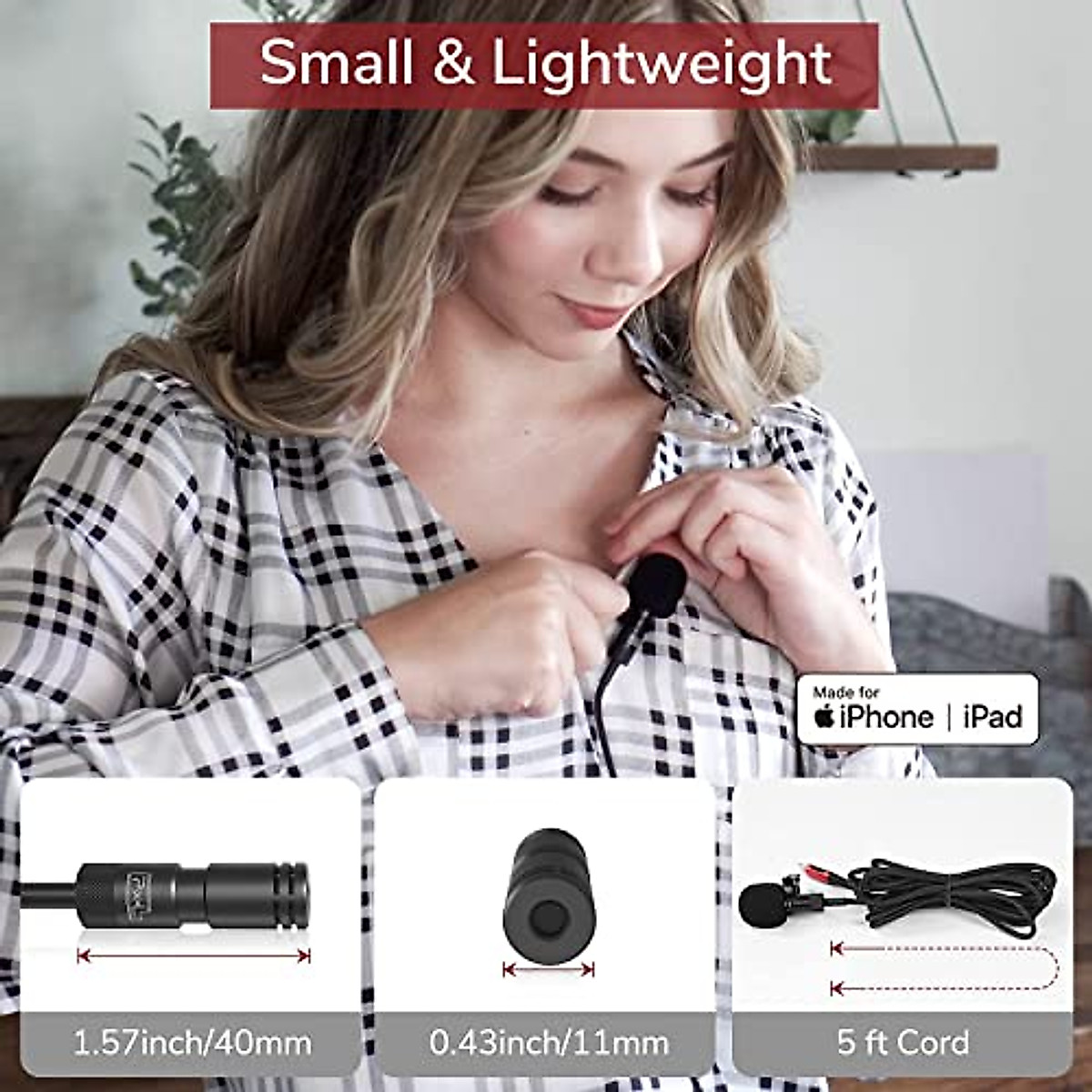 PIXEL Microphone for iPhone iPad(Apple MFi-Certified) from Mic for iPhone Live Streaming Vlogging | External Microphone for iPhone Video Recording, Compatible with Apple Lightning Devices (5ft)