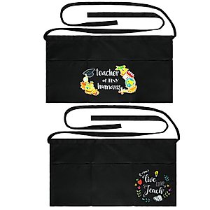 Teacher Waist Aprons for the Classroom 2 Pieces Half Black Cute Teacher Apron Teacher Waist Apron with 3 Pockets Waist Apron for Teachers Classroom Teacher Supplies for Women Men Teachers