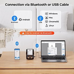 MUNBYN Bluetooth Receipt Printer, Portable Thermal Receipt Printer for Small Business Sales Retail, 58mm Mini Receipt Printer Compatible with Android/Windows/Mac/ChromeOS/Linux(Not Support iOS)