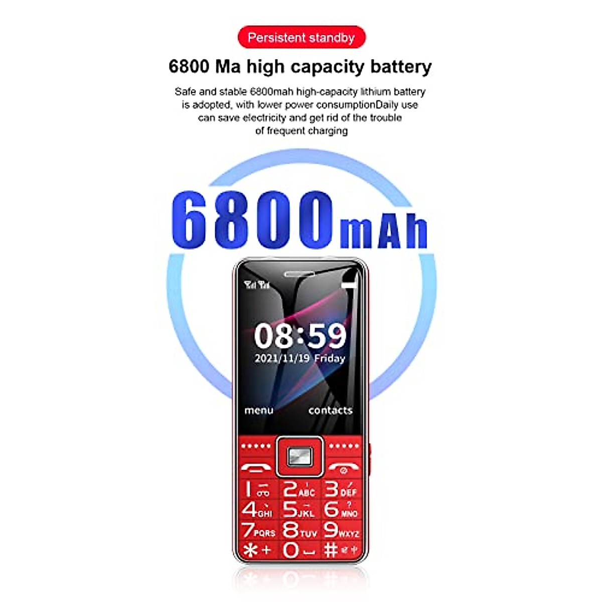 Unlocked GSM Big Button Feature Cell Phone for Elderly, 2.4" Screen Dual SIM 6800mAh Battery SOS Key Mobile Phone Easy to Use (Red)