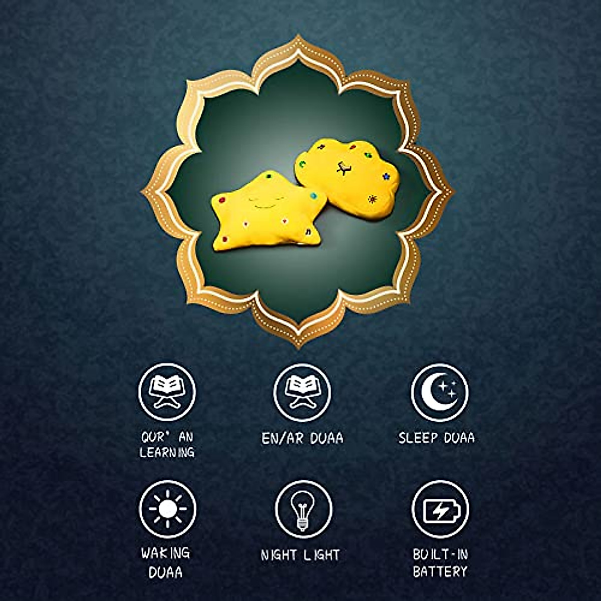 ROYAL WIND Doll My Dua Pillow Ramadan Gift for Kids Dua and Surah Quran Sound Colorful Cloud and Star Pillow with LED Light