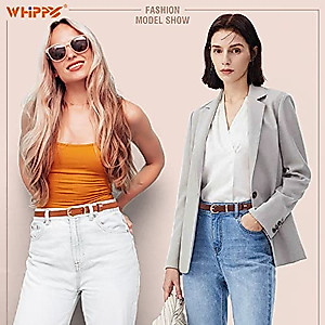WHIPPY Set of 4 Women Skinny Belts Thin Leather Waist Belt with Alloy Pin Buckle for Pants Jeans Dresses, Black/Brown/Coffee/White,Fits Waist 27"-31"
