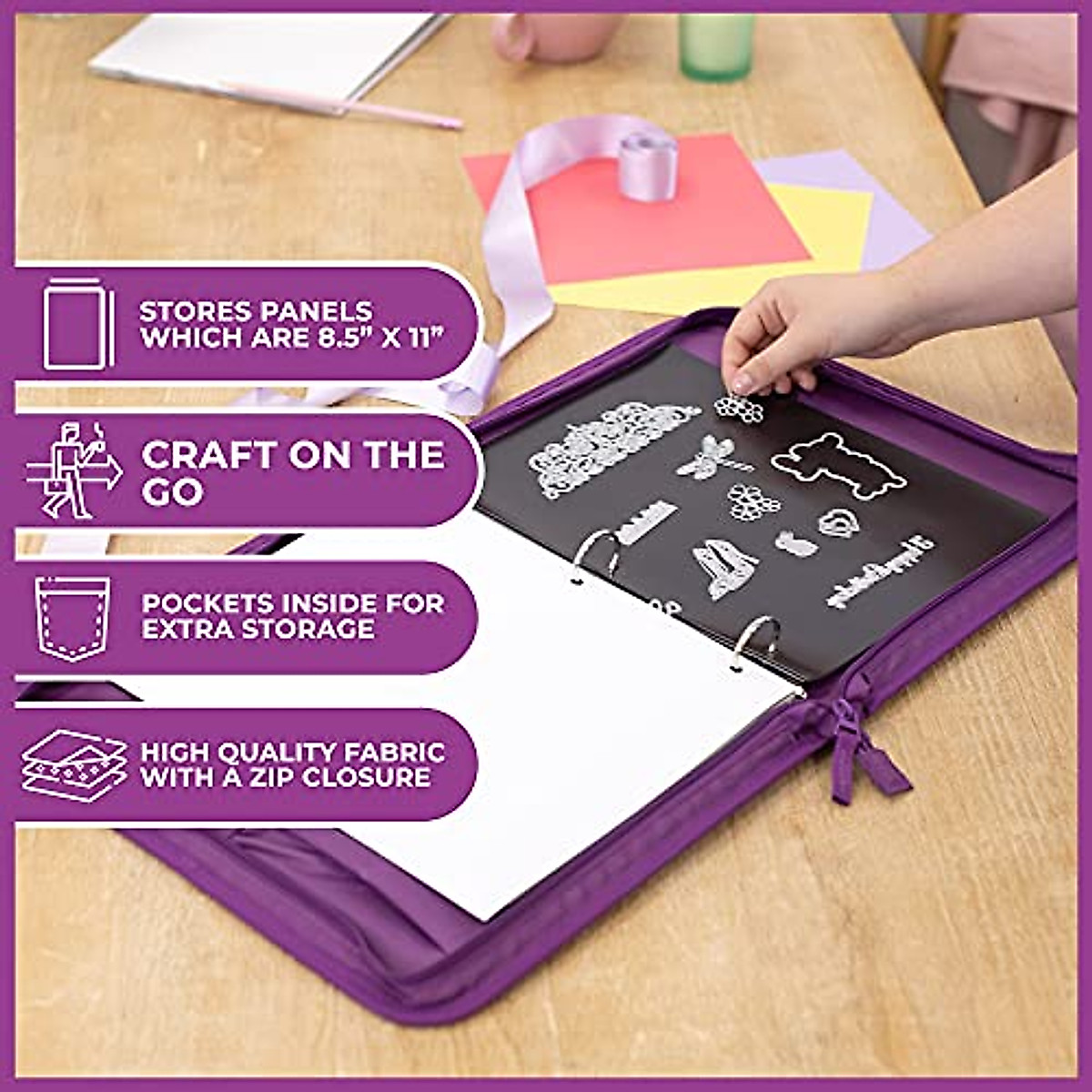Metal Die & Stamp Storage Folder Large - Holds Panels 8.5 x 11 inches - Includes Zip Closure Perfect for Crafting on The Go by Crafter’s Companion