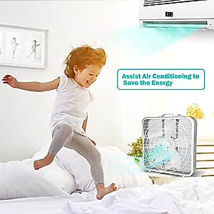 InfiniPower 20” Box Fan, 3-Speed Cooling Fan with Aerodynamic Shaped Fan Blades, Convenient Carry Handle and Safety Grills