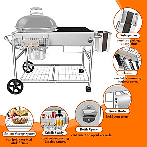 GRILL FORCE Grill Table for Weber 18" & 22" Original Kettle,Kettle Grill Cart,Outdoor Prep Table for Weber Original Kettle,Jumbo Joe,Master-Touch Charcoal Grill,Performer Charcoal Grill Accessories
